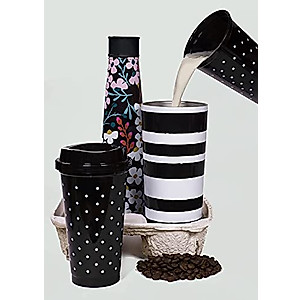 Kate Spade New York Black/White Reusable Travel Tumbler Set of 4, 16 Ounce BPA-Free Plastic Cups with Lids, Coffee Mugs for Hot or Cold Drinks, Dots and Stripes