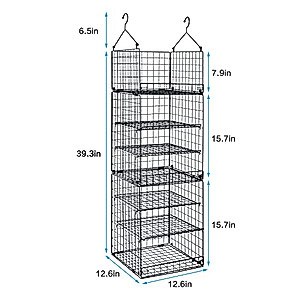 Yuyetuyo 7-Shelf Adjustable Hanging Closet Organizer, Wall Mount Clothes Shelves with 6 Adjustable Dividers for Socks Clothing Sweaters Shoes Handbags,Black