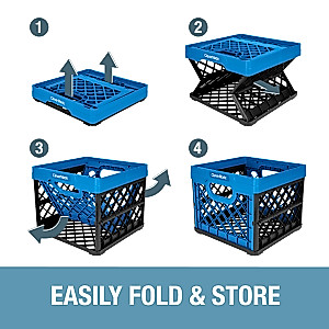 CleverMade Collapsible Milk Crate, Neptune Blue, 3PK - 25L (6 Gal) Stackable Storage Bins, Holds 50lbs Per Bin - Clevercrates are Heavy Duty, Plastic Collapsible Storage Crate for Multi Purposes
