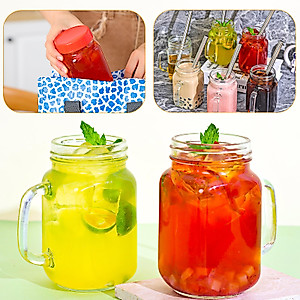 Moretoes 16oz Mason Jar Cups, Glass Cups with Lids and Straws, Iced Coffee Cups with Handle, Drinking Glass for Smoothie, Milk, Juice Set of 6