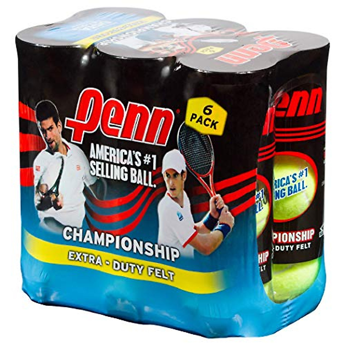 Penn Championship Tennis Balls - Extra Duty Felt Pressurized Tennis Balls - 6 Cans, 18 Balls