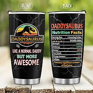 Jekeno Mug Tumbler Gifts for Dad - Daddysaurus Dinosaur Cups Presents for Father Daddy Halloween Fathers Day from Daughter Son Wife Travel Coffee Tumbler for Husband Grandpa 20oz Stainless Steel