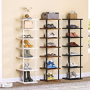 Garden 4 you Shoe Rack Organizer 7 Tier Vertical Storage Stand, Modern Corner Free Standing Shoe Tower, Narrow Metal Slim Shelf for Closet, Entryway,Front Door, Small Spaces, Black