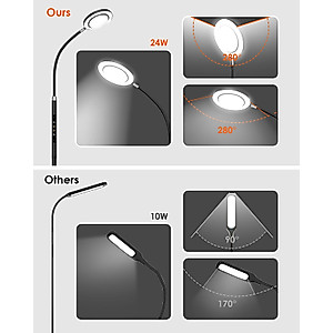 YIKBIK LED Floor Lamp for Bedroom, 24W 2400LM 74 Inch Standing Lamp with 3 Color Temperatures, Modern floor Reading Lamp with Remote & Touch Control, Adjustable gooseneck floor lamp for Office Reading