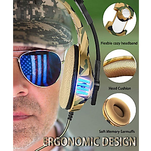 Camo Gaming Headset for PS4 Xbox One PC, Pro Camouflage Over Ear Gaming Headphones Noise Canceling Mic Stereo Bass Surround Sound for Nintendo MAC Laptop,Gun Keychain Gift for Teenager (camo)