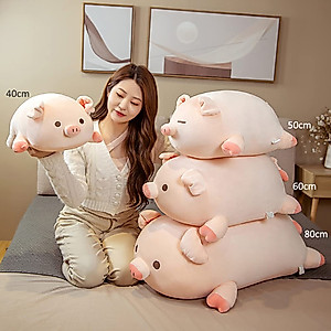 lannery Pig Stuffed Animal Hugging Pillow, Soft Fat Pig Plush Toy Gifts for Kids, Valentine, Christmas (Round Eyes, 15.7")