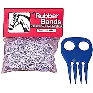 Horse Mane Braiding and Banding Bundle - Mane/Tail Rubber Bands, Braid Aid Braiding Comb (White)