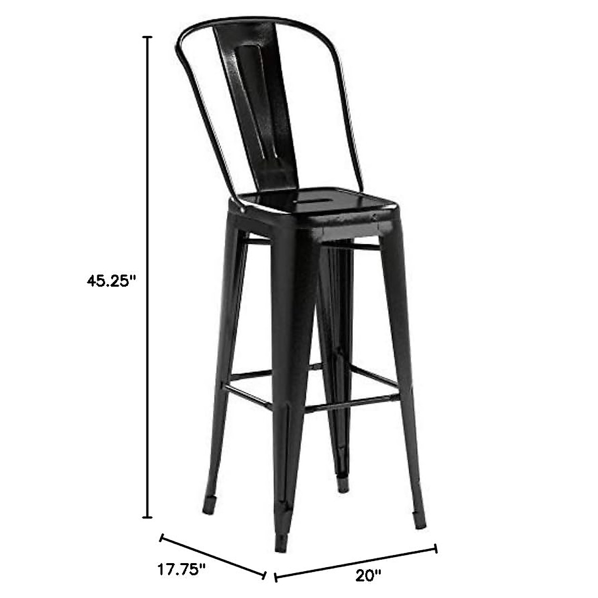 Flash Furniture Lily Commercial Grade 4 Pack 30" High Black Metal Indoor-Outdoor Barstool with Removable Back