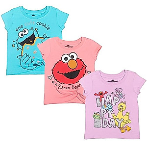 Sesame Street Elmo Cookie Monster Big Bird Baby Girls 3 Pack T-Shirt 18 Months Pink/Blue
