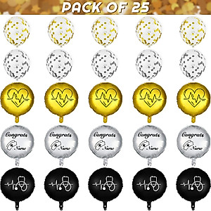 25 Pieces Nurse Balloons 18 Inch 12 Inch Nurse Graduation Foil Balloons with Double Sided Gold Silver Nursing Latex Balloons Decoration for Nurse Graduation Theme Party Supplies