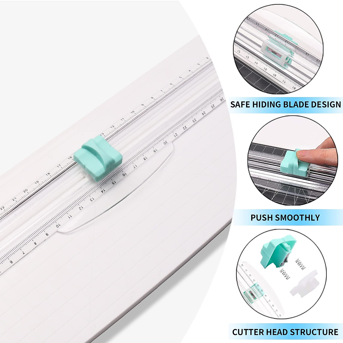ZEQUAN Paper Cutter Blades, Paper Trimmers Replacement Blades with Safe Hiding Blade Design, Mint Green 1 x 1 x 0.86 in