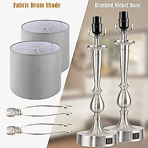 PARTPHONER Set of 2 Touch Control Table Lamp with Dual USB Charging Ports Desk Lamps, 3-Way Dimmable Modern Nickel Finish Bedside Large Table Lamps for Living Room, Bedroom