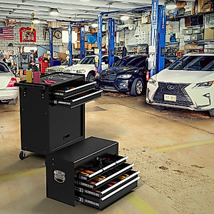 Yenntrss 8-Drawer Rolling Tool Chest & Removable with Wheels,Large Tool Storage Cabinet with Drawers for Garage,Toolbox Organizer with Lock for Mechanics,Warehouse,Worlshop (Black)