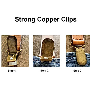 RC ROCKCOW Genuine Leather Suspenders for Men, Y Design Leather Suspenders with 4 Metal Clips, Groomsmen Gift for Wedding