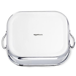 Amazon Basics Stainless Steel Rectangular Roasting Pan with Rack, 16-Inch