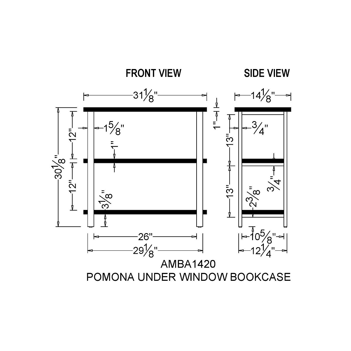 Alaterre Furniture Pomona 31" Tall 2-Tier Solid Wood and Metal Under-Window Bookcase, Rustic Reclaimed Wood Design, Industrial, Stylish, Durable Lacquer Finish, Living Room, Home Office, Bedroom