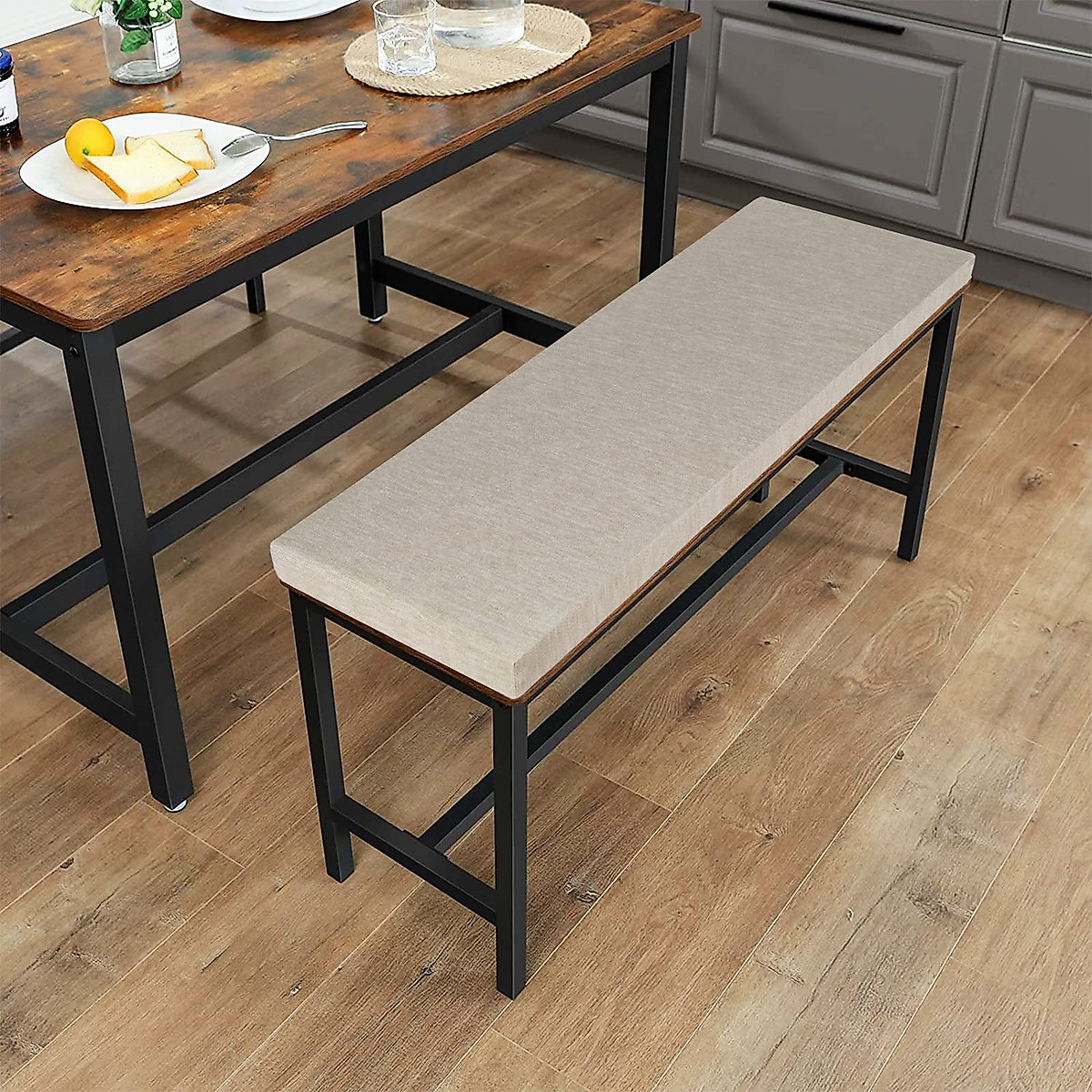 baibu 40 Inch Metal Bench Cushion with Ties, Non-Slip Rectangle Bench Seat Cushion Kitchen Bench Cushion with Machine Washable Cover - One Pad Only (Beige, 40x15x1.5in)