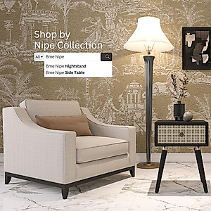 Bme Nipe Black Solid Wood Rattan Nightstand Fully Assembled, Woven Cane End Table, Bedside Table for Modern Bedroom, Boho Living Room with Long Wood Legs Large Storage 1-Drawer