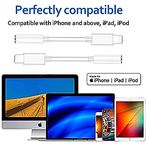 3 Pack Headphone Adapter for iPhone, [Apple MFi Certified] Lightning to 3.5 mm Headphone Earphone Jack Adapter Compatible with iPhone 14/13/12/11/XS/XR/X 8 7, Support All iOS Systems (White)