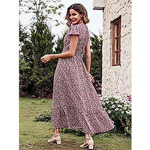 PRETTYGARDEN Womens Summer Dresses 2023 Casual Flowy Swiss Dot Long Maxi Dress for Wedding Guest Graduation (Coffee Pink, Small)