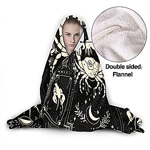Zodiac Hooded Blanket Printed with Cancer Constellation Astrology Black Gold Throw Wearable Blanket Cute Soft Warm Cozy Shawl Gift for Women Wife Mother Sister Girl Adult 80"X60" L for Adult