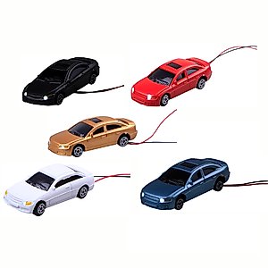 szzijia 5PCS 1:100 HO Scale Model LED Lighted Car with 12V Front and Rear Lights for Building Train Layout