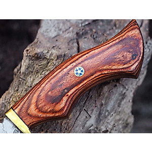 Custom Handmade Hunting Knife Skinner Fixed Blade Knife Damascus Steel 10'' Overall Rose Wood With Sheath