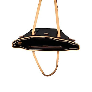 Rioni Signature Brown Designer Canvas Italian Leather Trimmed Tote Shoulder Bag