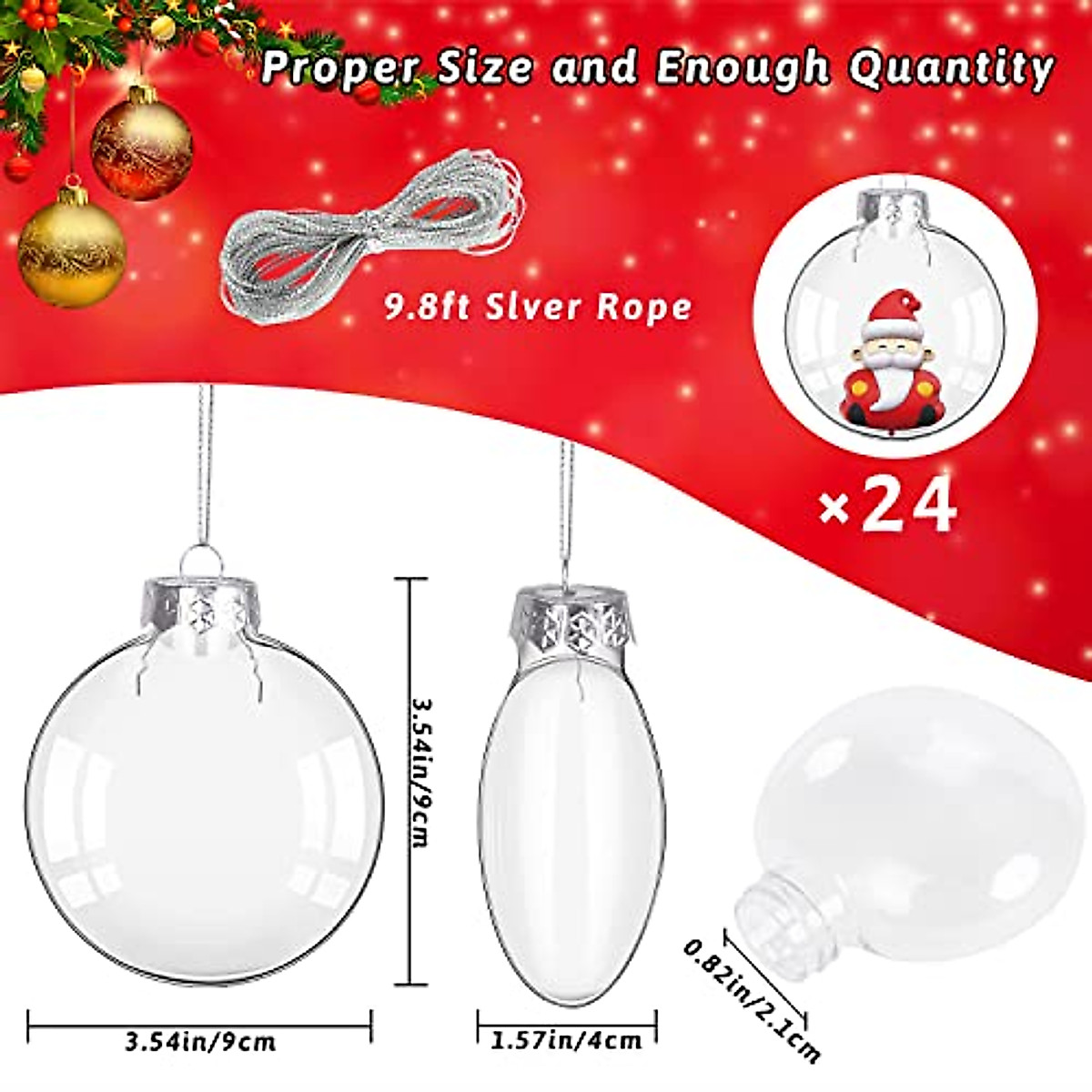 KIMOBER 24PCS Plastic Discs Ornaments,3.15 Inch Clear Flat Sphere Fillable Hanging Ornament Ball for DIY Craft Xmas Tree Decoration