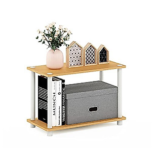 Furinno Turn-N 2-Tier No Tools Tube Shelf/End Table, Single, Beech/White