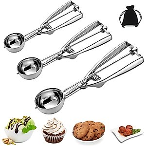 Ice Cream Scoop, 3Pcs Cookie Scoop Set, Stainless Steel Cookie Scoops for Baking Set of 3, Cookie Scooper for Baking, Ice Cream Scooper with Trigger Release, Cookie Dough Scoop, Cupcake Scoop