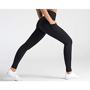 Dragon Fit High Waist Yoga Leggings with 3 Pockets,Tummy Control Workout Running 4 Way Stretch Yoga Pants Black, M