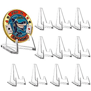 Acrylic Coin Display Stands, Challenge Coins Holders, Mini Easel Holders, Display Stand for Sports Cards, Casino Chips, Poker Guards, Greeting Cards, Challenge Medallions, AA Coins 1.4 Inch, 10 Packs
