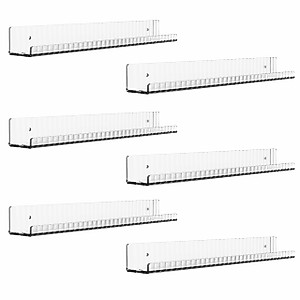 Cq acrylic Clear Floating Bookshelf for Kids Room,15" Invisible Wall Mounted Hanging Book Shelves, U Modern Picture Ledge Display Toy Storage Vinyl Record Wall Shelf,Pack of 6