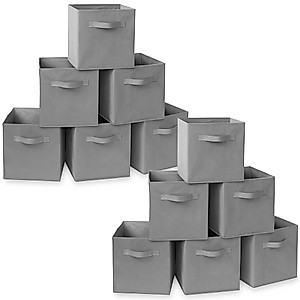 Casafield Set of 12 Collapsible Fabric Cube Storage Bins, Gray - 11" Foldable Cloth Baskets for Shelves, Cubby Organizers & More