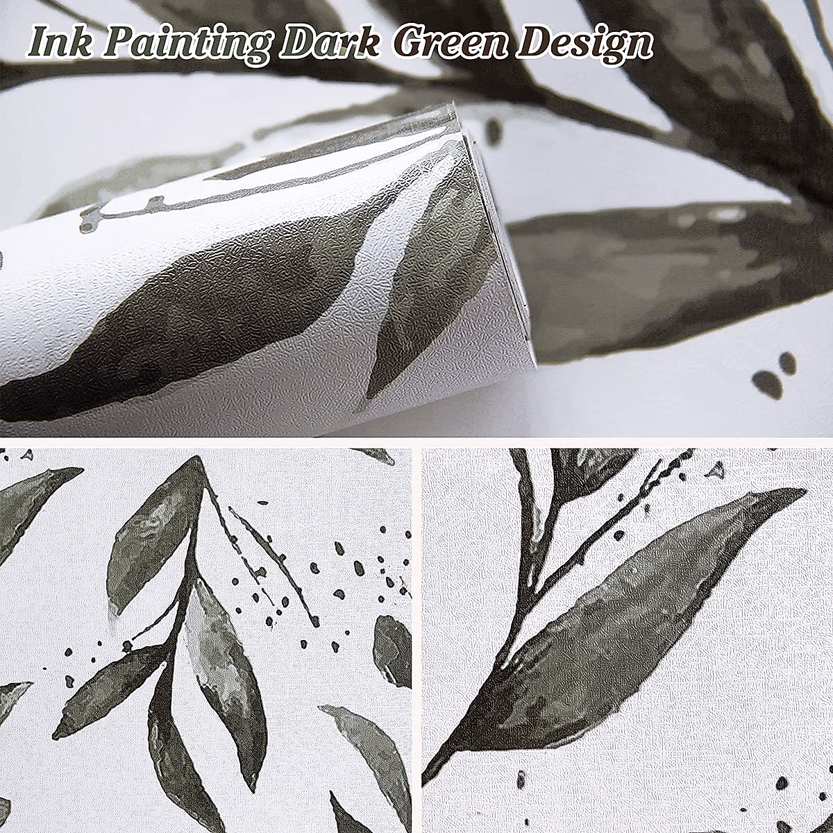 Erfoni Dark Green Leaf Wallpaper Peel and Stick Wallpaper 17.7in x 118.1in Removable Contact Paper Leaves Plant Self Adhesive Wallpaper Bathroom Vinyl
