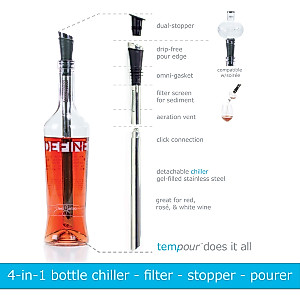 Soireehome Tempour Gourmet Aerator, Filter, Stopper, and Chiller for Wine and Liquor- Gift for Hosting, Perfect For Wine Tasting and Parties