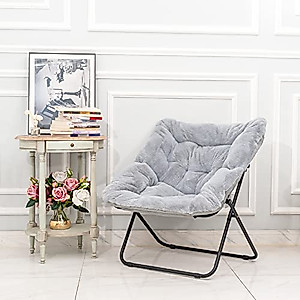 Tiita Saucer Chair, Soft Faux Fur Oversized Folding Accent Chair, Soft Furry Lounge Lazy Chair, Metal Frame Moon Chair for Bedroom, Living Room, Dorm Rooms, Garden and Courtyard