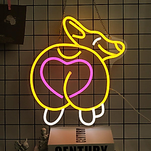 CKTBLEY Corgi Neon Sign, Acrylic, 14.9 x 12.9 inches, USB Powered, Modern Decorative Signage with Pink Heart for Home, Office Wall Decor, Pet Shop, Birthday Gifts