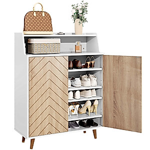 DWVO Shoe Cabinet with Doors, 5-Tier Shoe Cabinet Storage for Entryway, Large Capacity Wooden Shoe Storage Cabinet, Shoe Rack Organizer for Entryway, Closet, Living Room