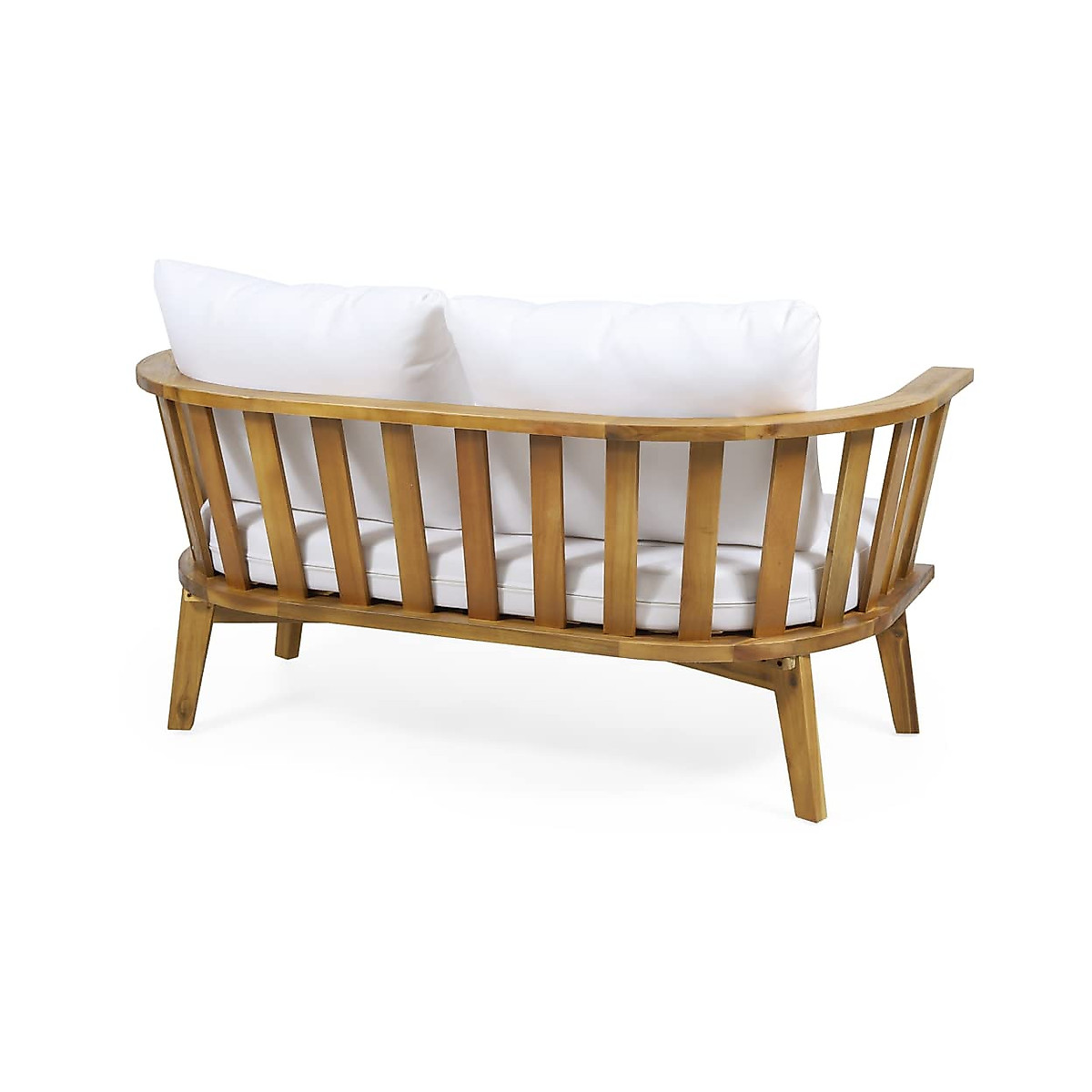 Christopher Knight Home Ingrid Outdoor Wooden Loveseat with Cushions, White and Teak Finish