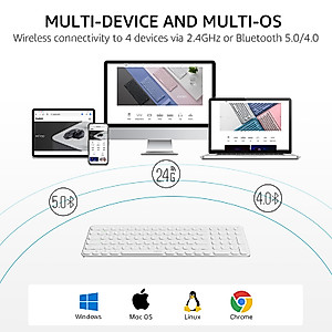 Rapoo E9350L Rechargeable Wireless Keyboard, Support 4 Devices, Ultra-Slim with Indicator Light, Quiet, 90-Day Battery Life, Full Size Keyboard with Numeric Keypad for Windows/Mac/Linux/Chrome, Black