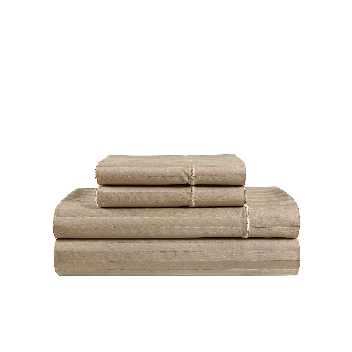 100% Egyption Cotton Full Size Solid Sheet Set & Striped Sheets Set of 2 Combo- 800 Thread Count Sateen Weave Full Size Solid Sheets & Striped Sheets, Deep Pocket Cotton Bedsheets - Taupe