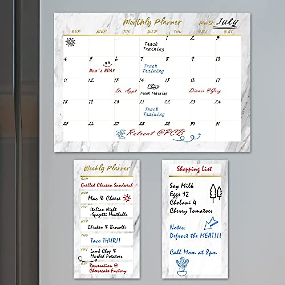 Fridge Calendar, Magnetic Planner, Dry Erase Calendar and Whiteboard for Home: Monthly & Planner & to Do List, Marble, Minimal Simple Design Multicolor 17 inches X 12 inches