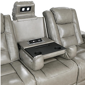 New Classic Furniture Breckenridge Leather Sofa with Power Footrest and Headrest, Light Gray