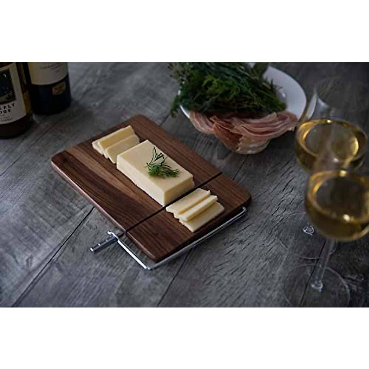 TOSCANA - a Picnic Time Brand Meridian Black Walnut Cutting Board with Cheese Slicer 12 x 10 x 12