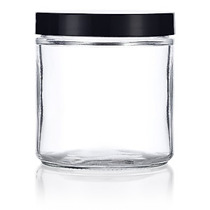16 oz / 480 ml Large Clear Thick Glass Straight Sided Jar with Black Foam Lined Lid (2 pack)