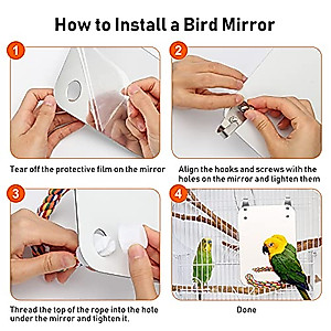 7‘’ Bird Mirror Coolrunner Mirror for Bird Cage Bird Mirror for Parakeets Cage Cockatiels Conures Cage Bird Parrot Mirror with Rope Parrot