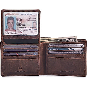 Cochoa Wallet for Men's RFID Blocking Real Leather Bifold Stylish 2 ID Window in Gift Box (CRAZY HORSE, COGNAC)