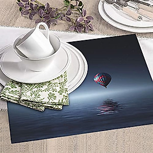 hot air balloon at night Printed Drying Mat For Kitchen Ultra Absorbent Microfiber Dishes Drainer Mats Non-Slip Silicone Quick Dry Pad - 18 X 16inch